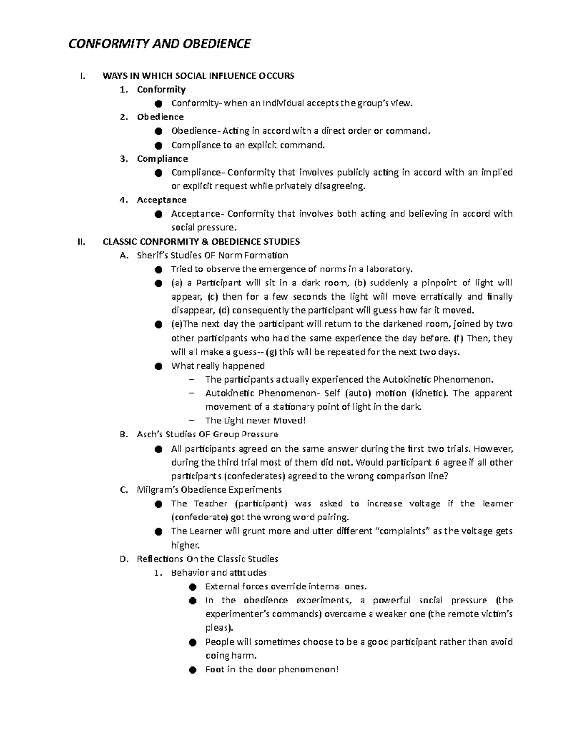 Conformity AND Obedience - CONFORMITY AND OBEDIENCE I. WAYS IN WHICH ...