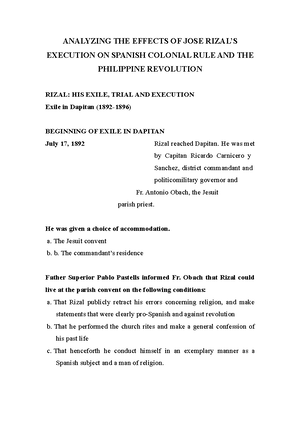 The Trial and Execution of Rizal - Rebellion which he promoted through ...