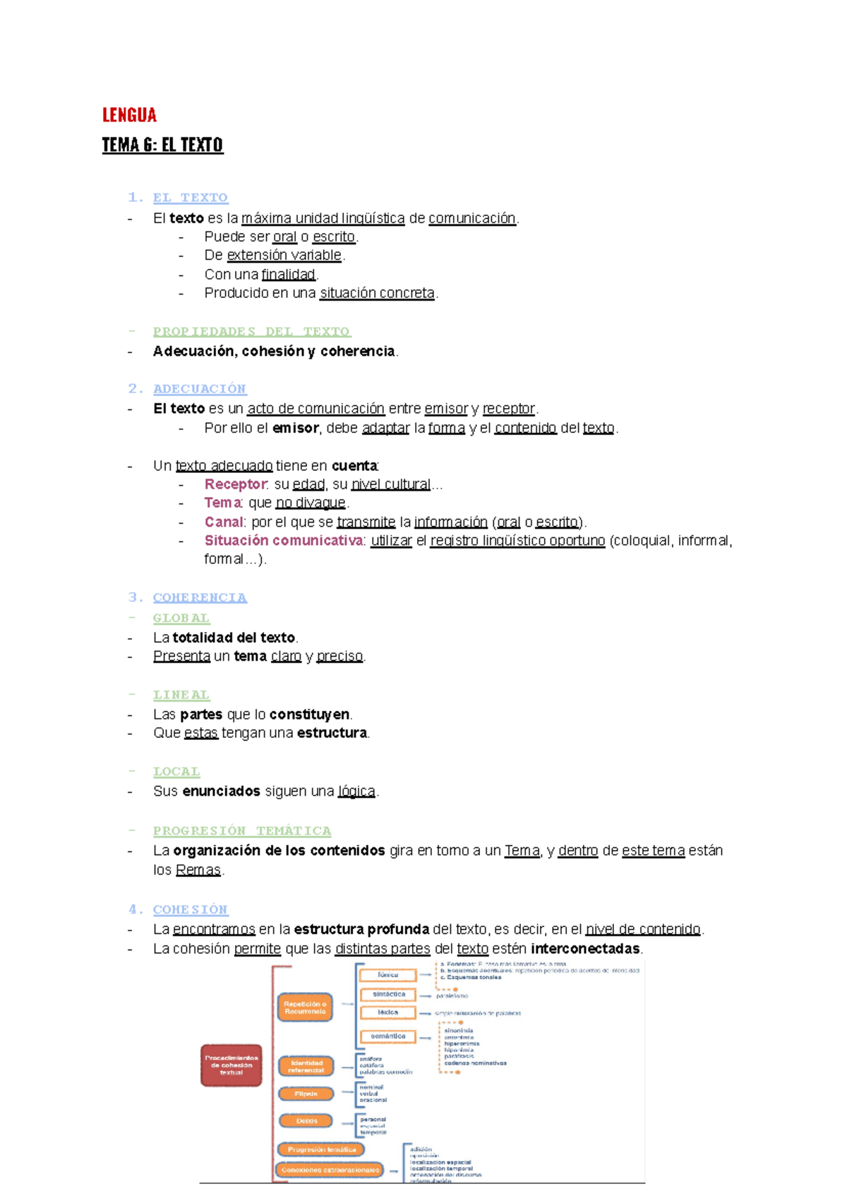 Lengua Resumen TEMA 6 - LENGUA TEMA 6: EL TEXTO 1. EL TEXTO - El texto ...