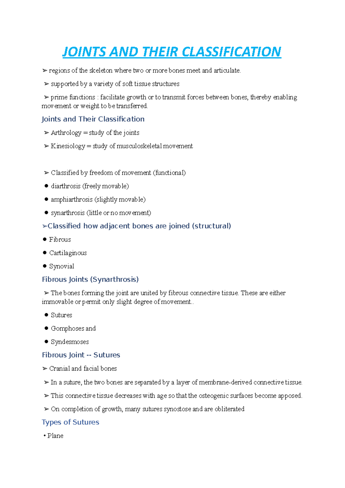 Joints AND Their Classifications - JOINTS AND THEIR CLASSIFICATION ...