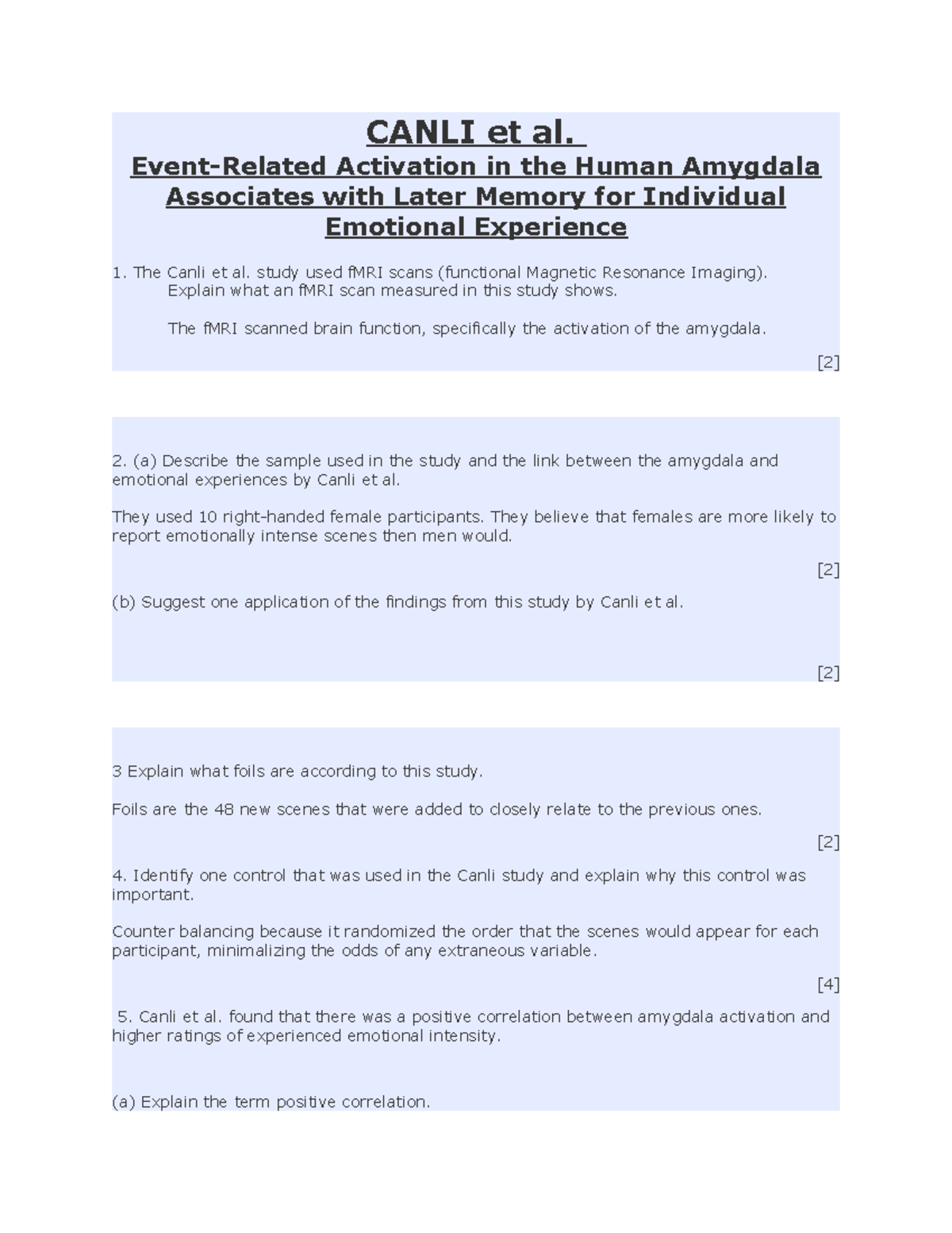 Canli review questions 1 - CANLI et al. Event-Related Activation in the ...