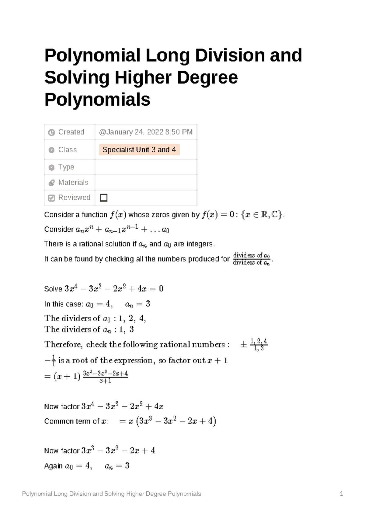 12 Spec Function Manipulation - Polynomial Long Division and Solving Higher Degree Polynomials ...