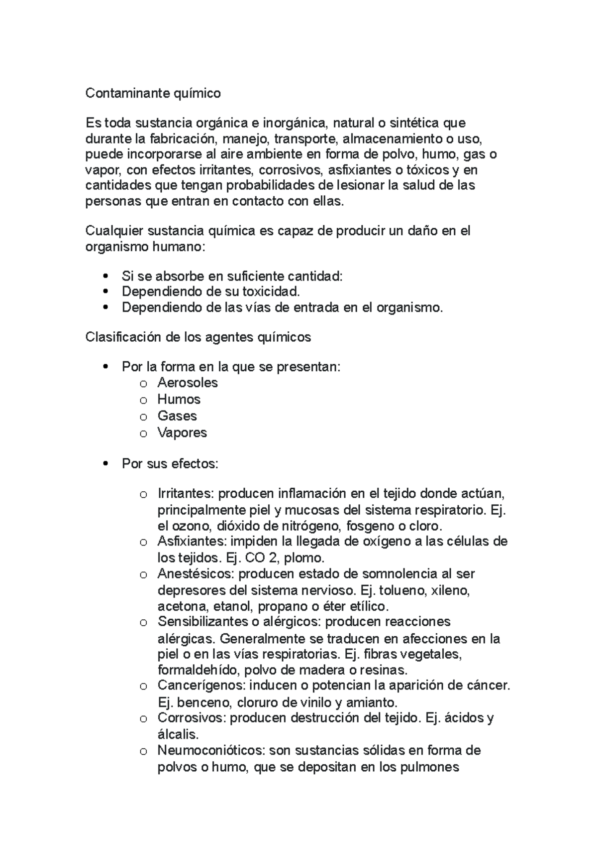 Contaminante químico - dsadasd - Contaminante químico Es toda sustancia ...