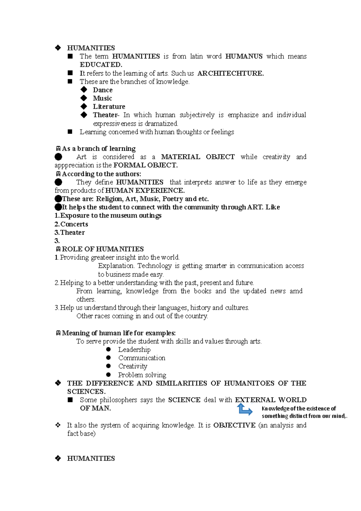 Art Appreciation Notes - HUMANITIES The term HUMANITIES is from latin ...