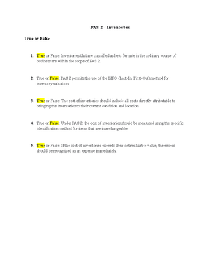 PAS 2 Inventories - Q&A 5 - PAS 2 - Inventories Problem 5 1. Which of ...