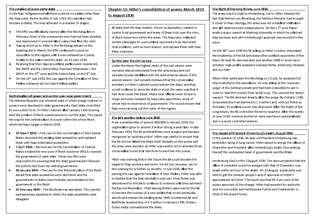 Consolidation of Power in Nazi Germany - Studocu