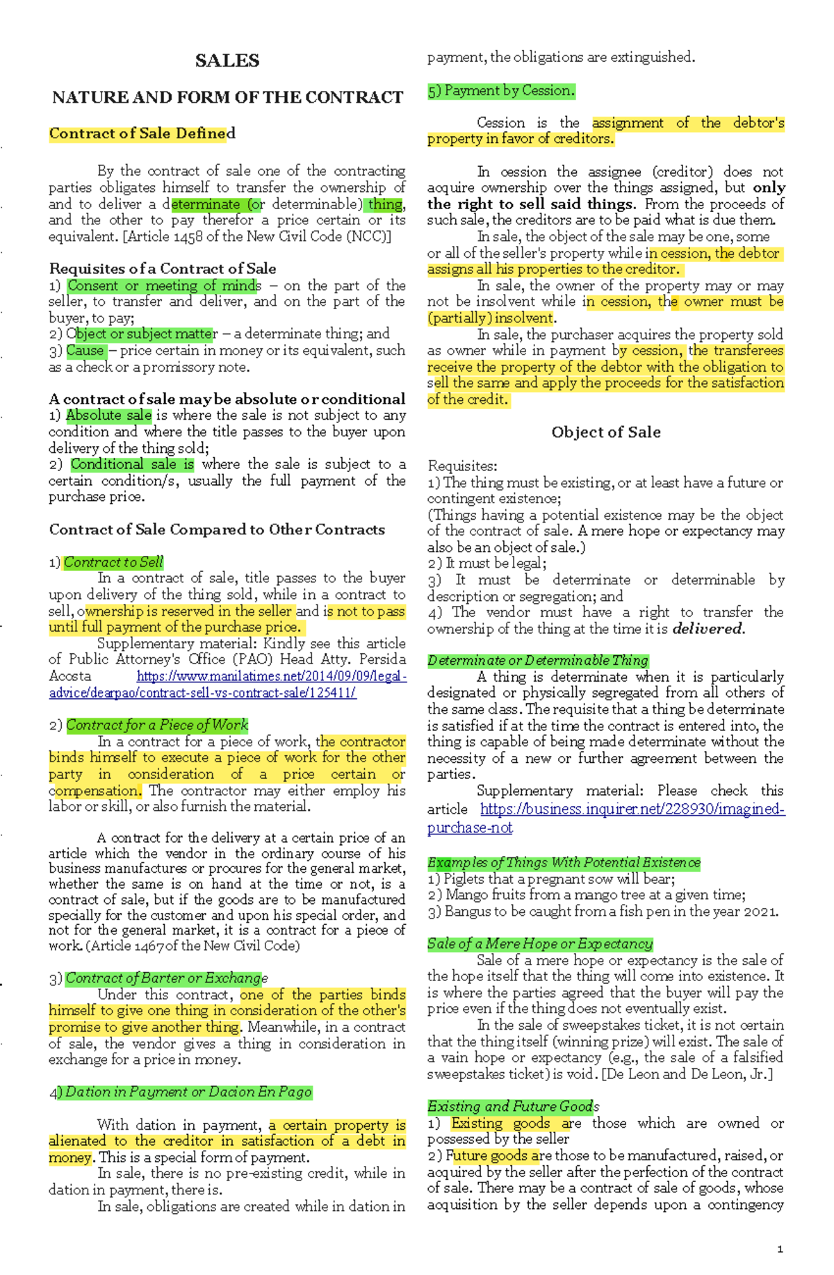 Business Law - Sales - Lecture notes 1 - Studocu