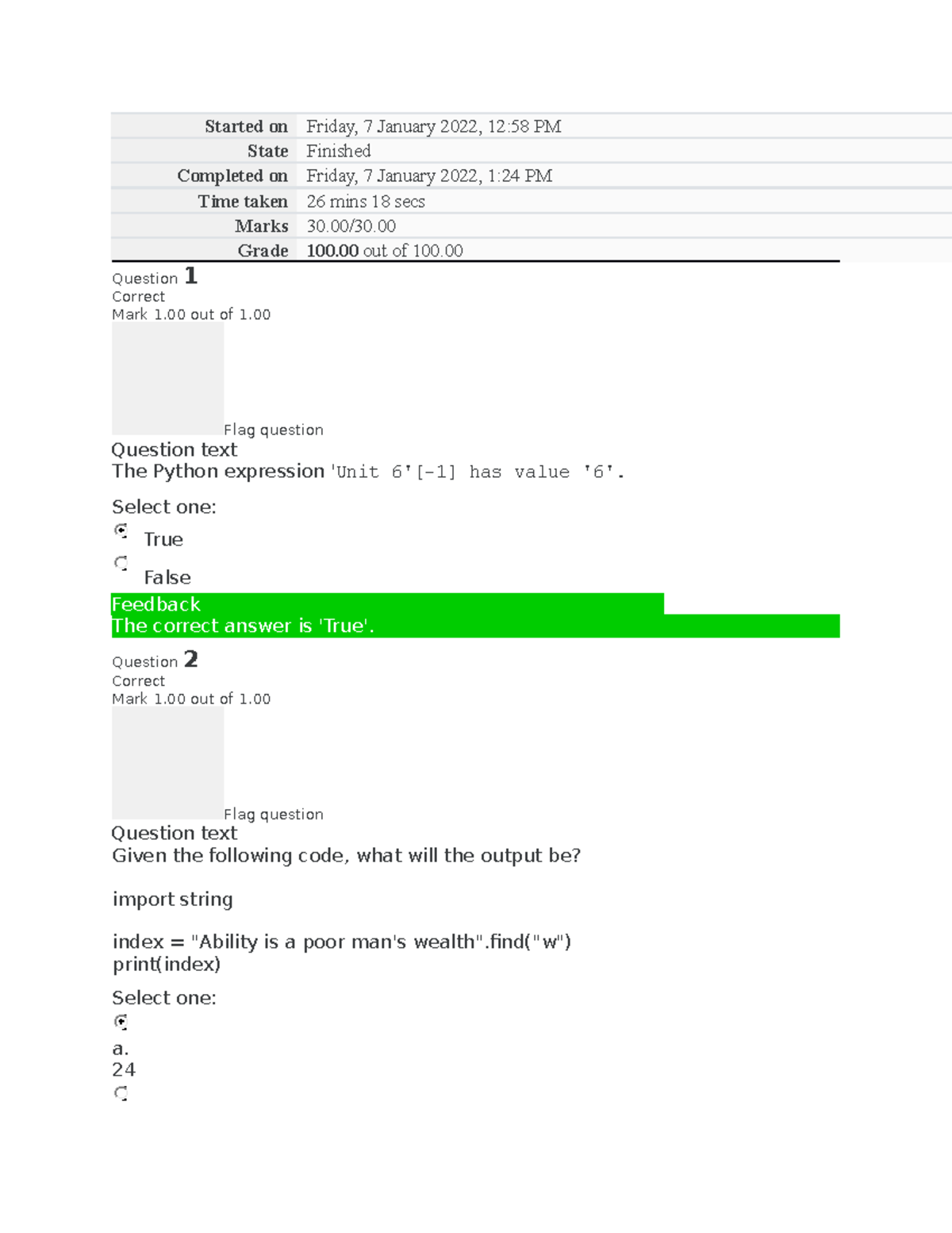 CS 1101 Review Quiz - Started on Friday, 7 January 2022, 12:58 PM State ...