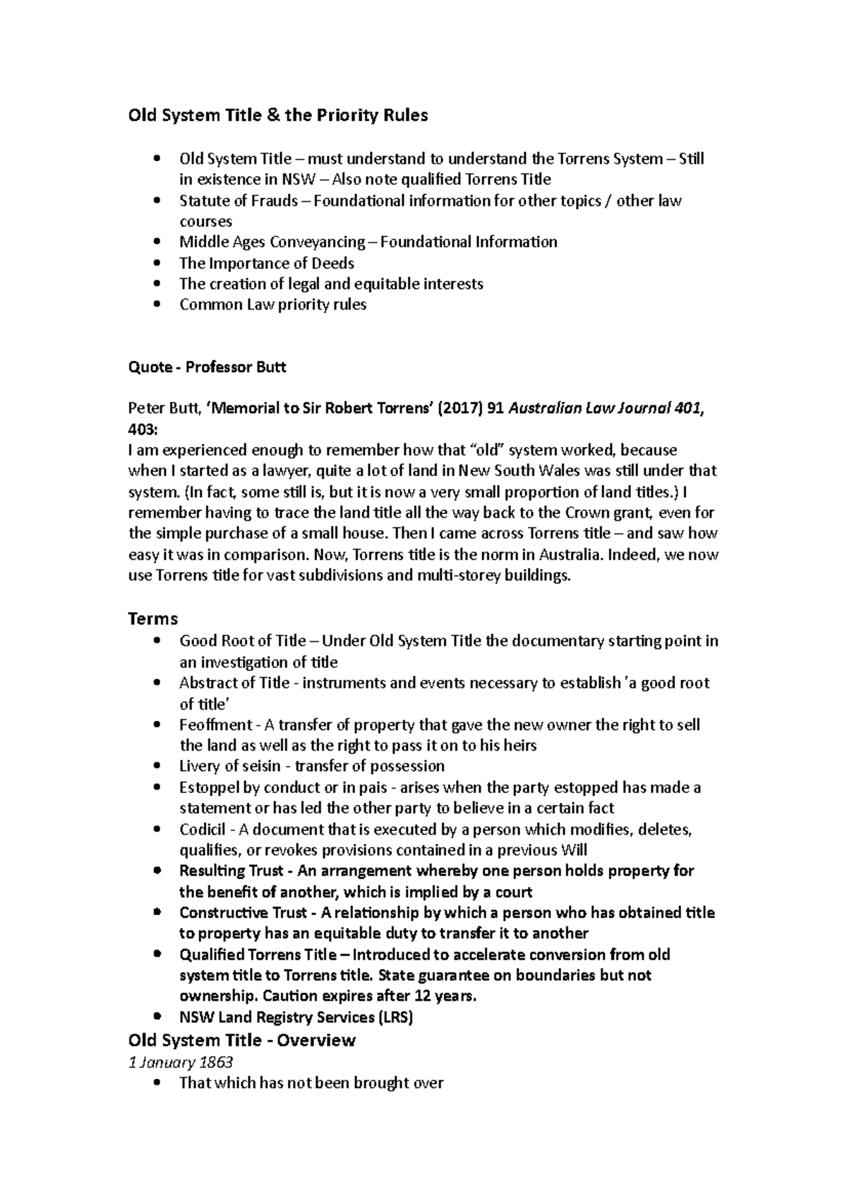 Old Systems Title & Priority Lecture Notes - Old System Title & the ...