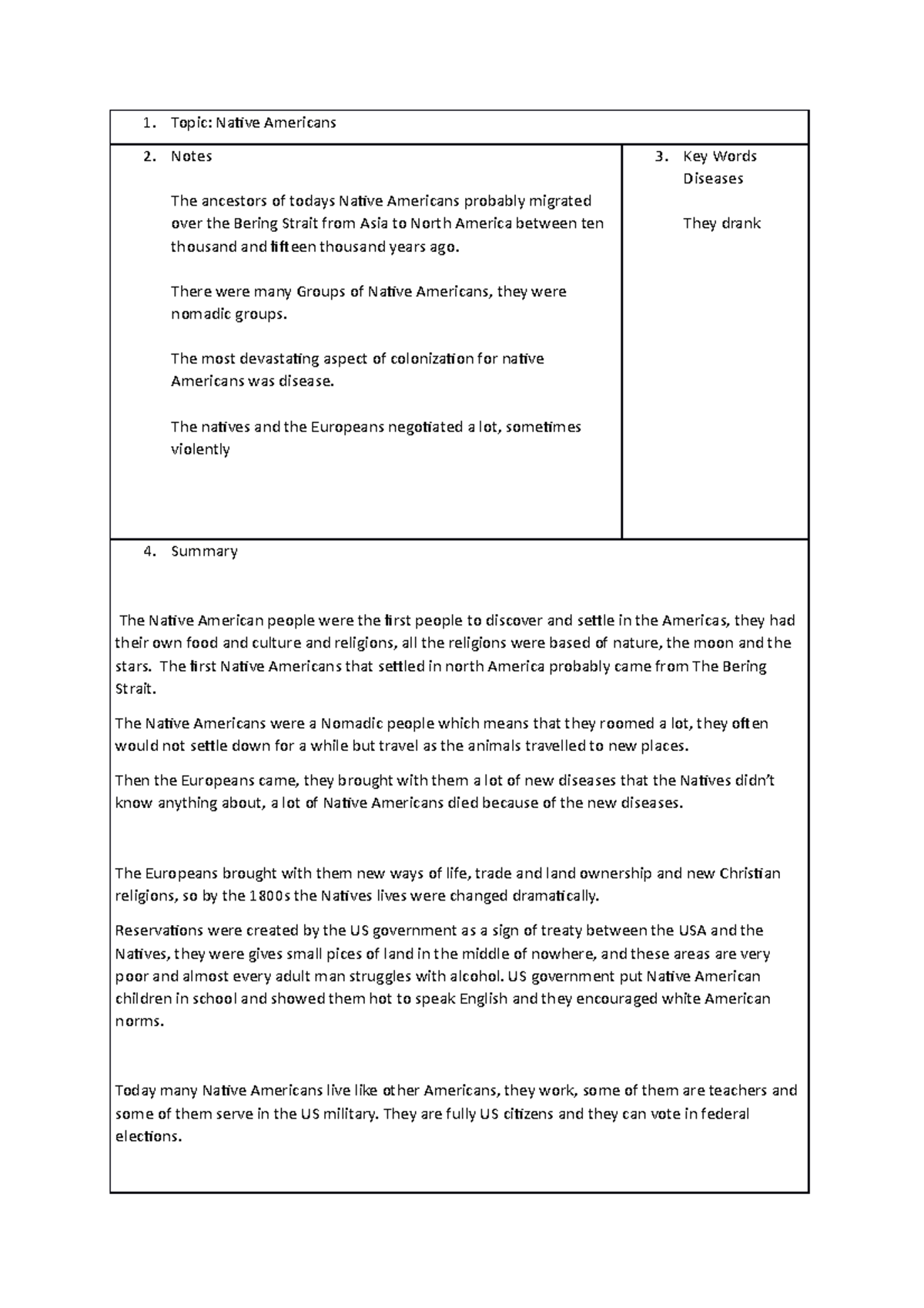 Cornell Notes - Forelesningsnotater 10 - Topic: Native Americans Notes ...