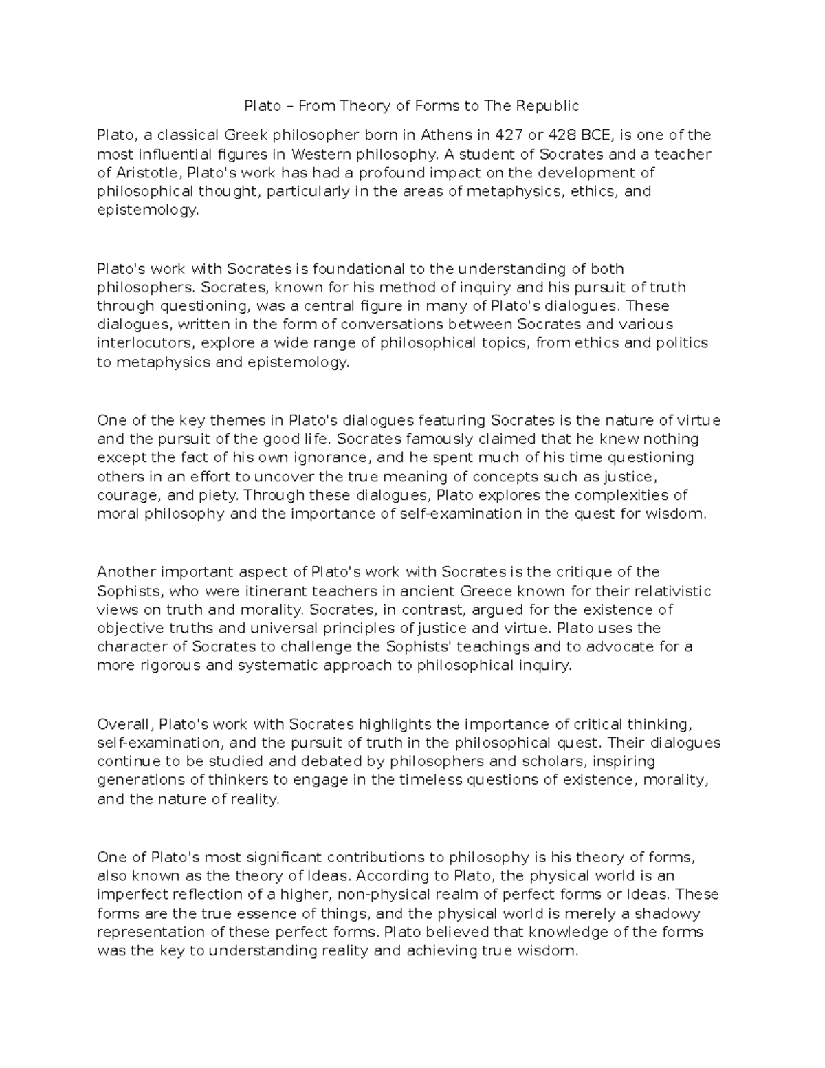 Plato – From Theory of Forms to The Republic - Plato – From Theory of ...