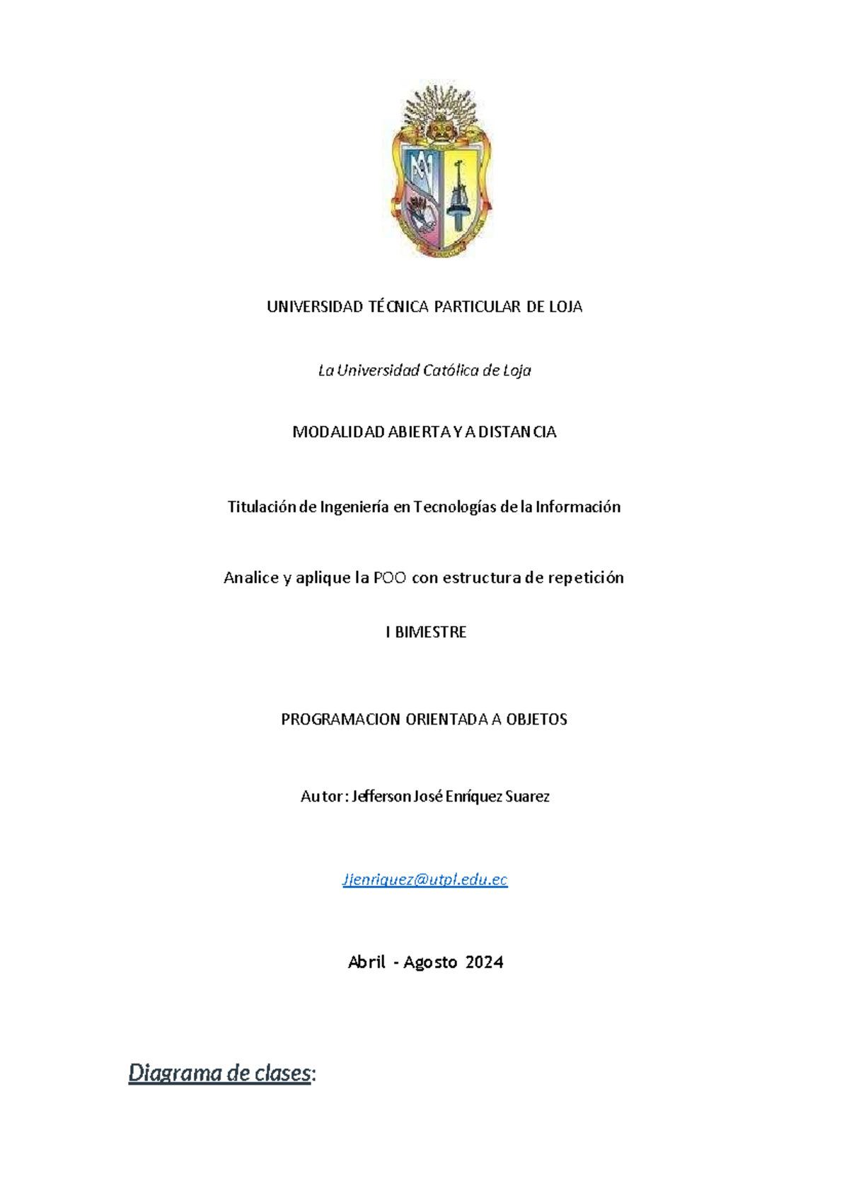 POO - EWFWE - UNIVERSIDAD TÉCNICA PARTICULAR DE LOJA La Universidad ...