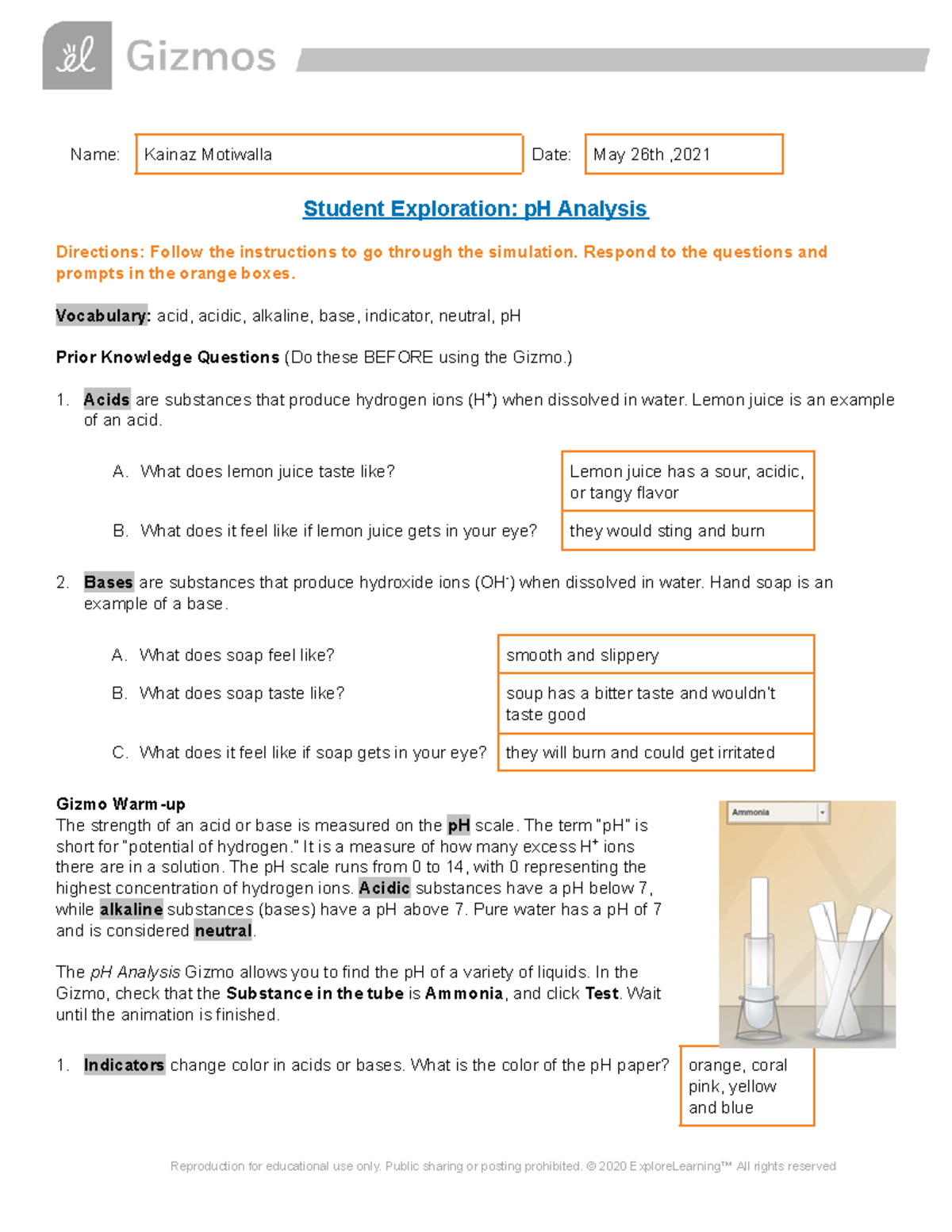 p HAnalysis gizmo SE - Name: Kainaz Motiwalla Date: May 26th , Student ...
