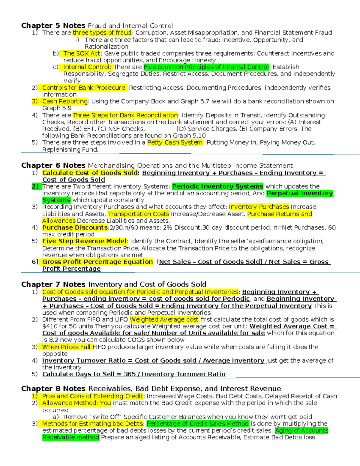 Cheat Sheet exam 2 accounting 1 - Chapter 5 Notes Fraud and Internal ...