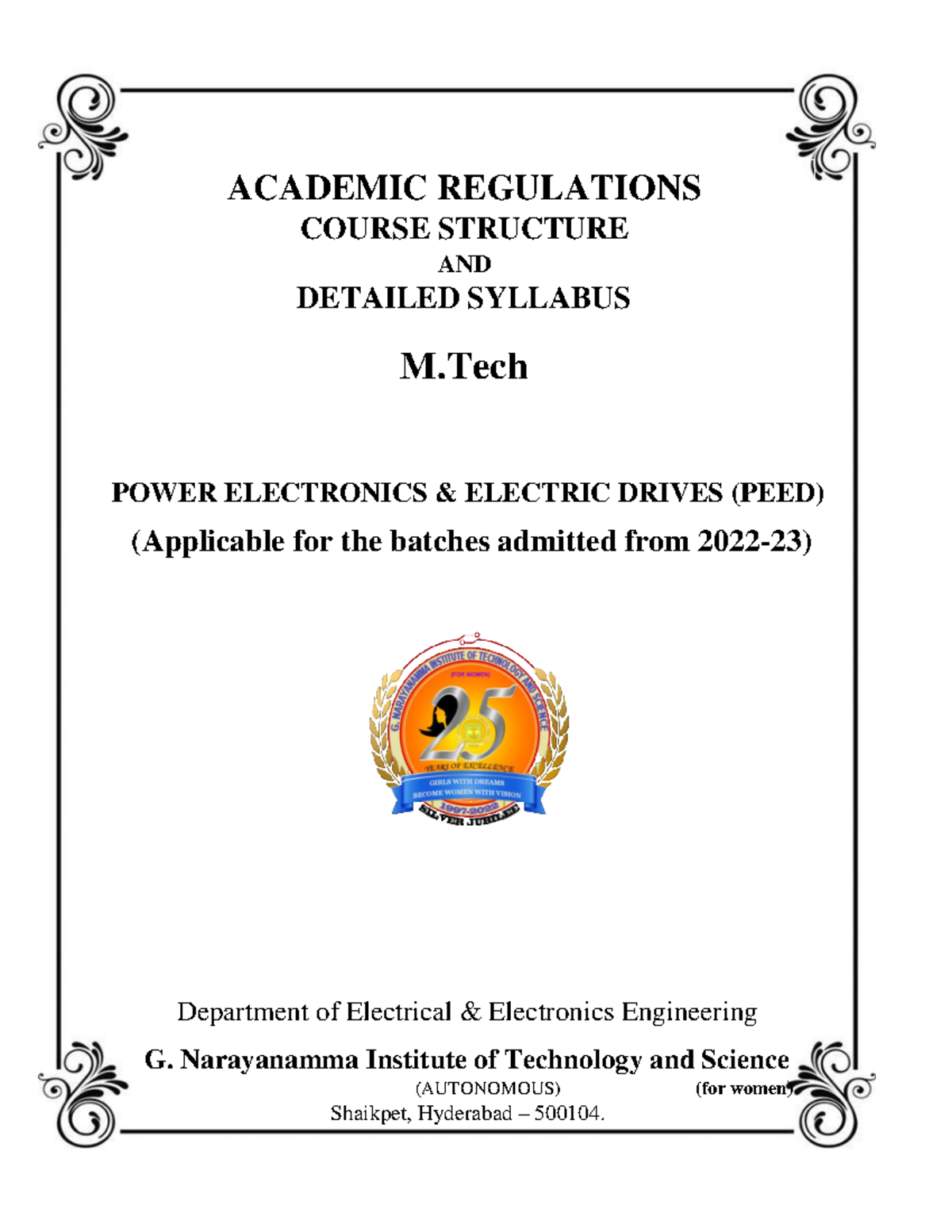 PEED Syllabus (GN R22) Website - ACADEMIC REGULATIONS COURSE STRUCTURE ...