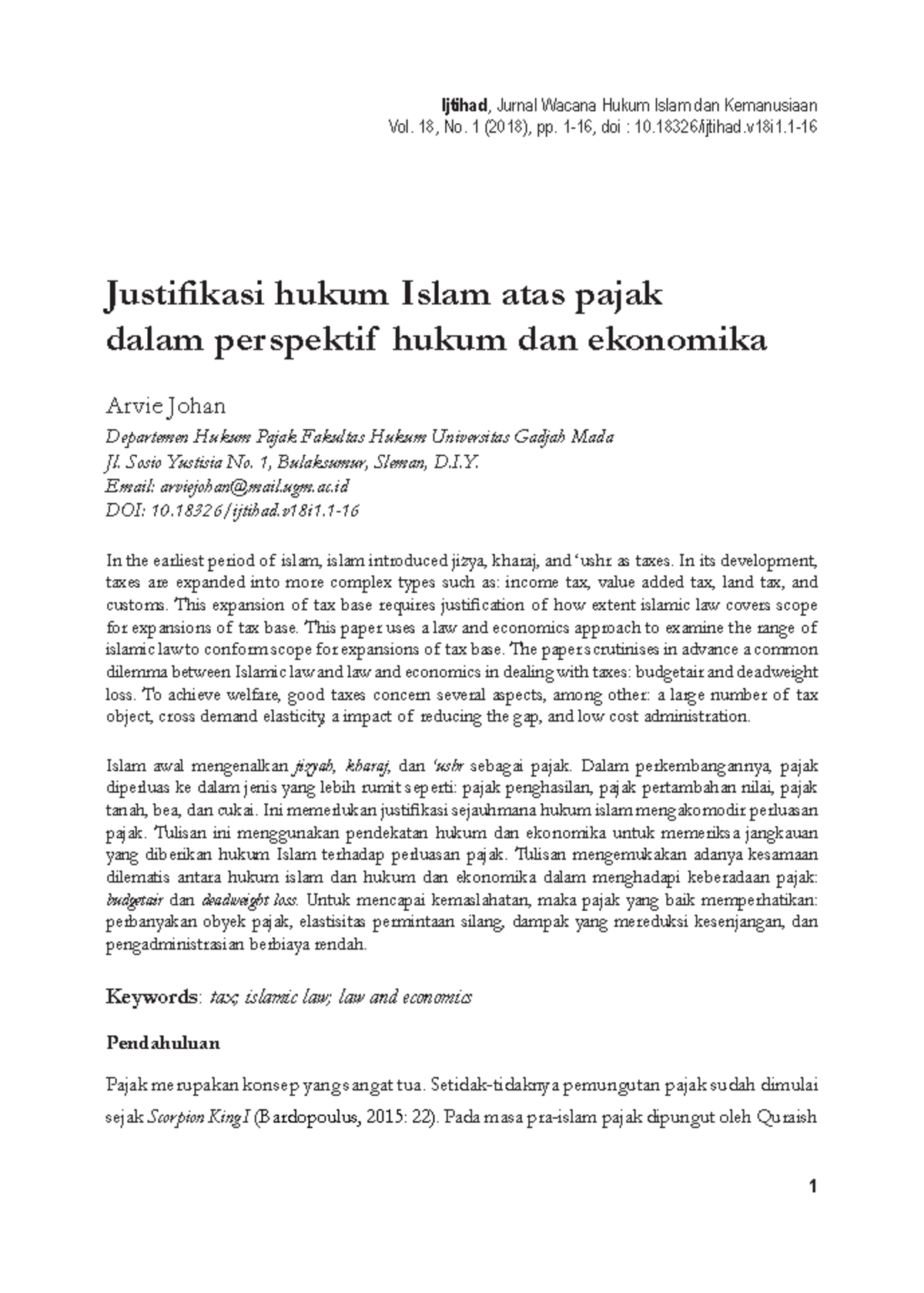 Justifikasi Hukum Islam ATAS Pajak Dalam Perspektif Hukum DAN Ekonomika ...