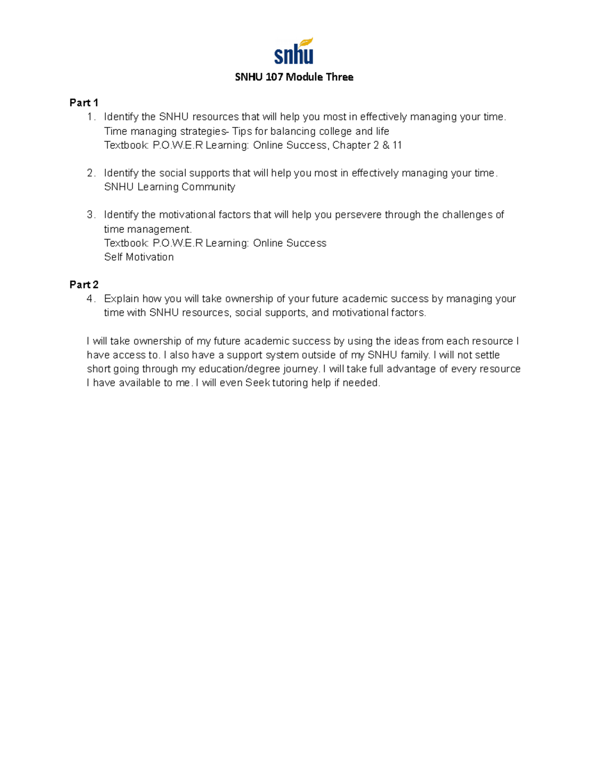 Module Three Activity - SNHU 107 Module Three Part 1 1. Identify the ...
