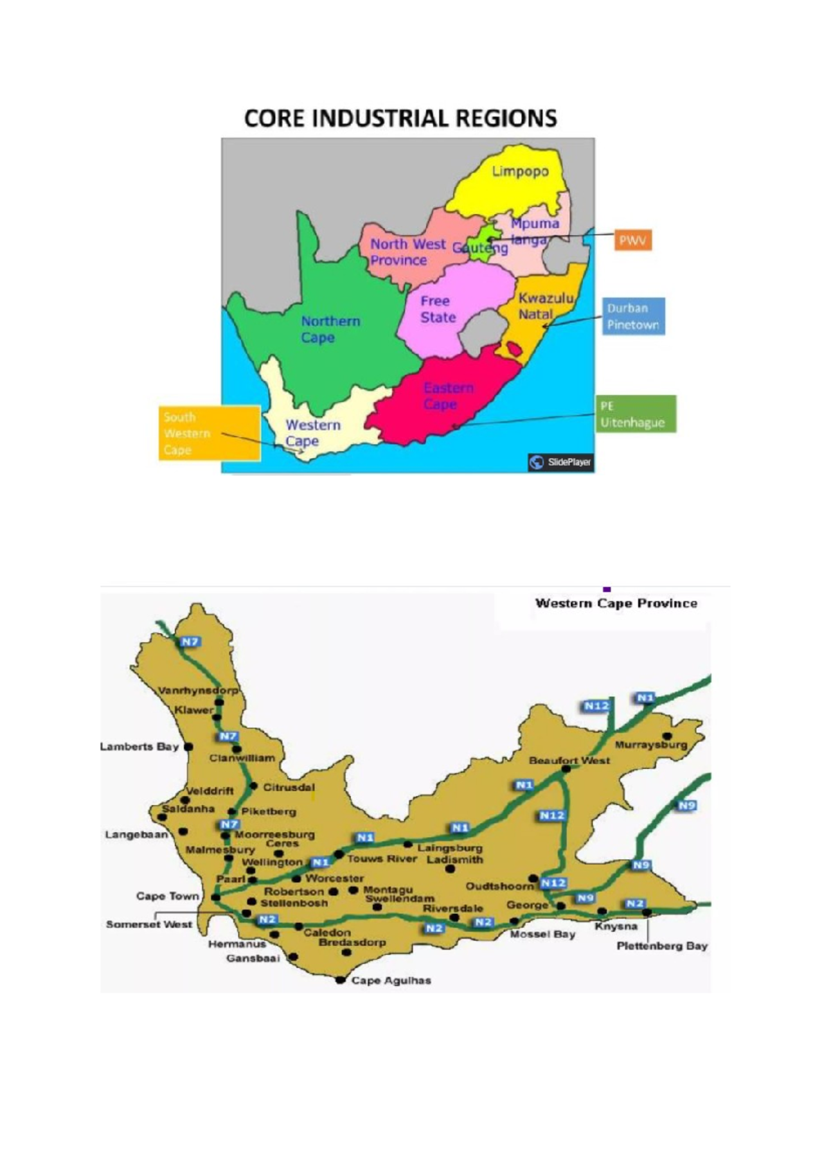 Industrial Regions in South Africa - PWV Region South Western Cape ...
