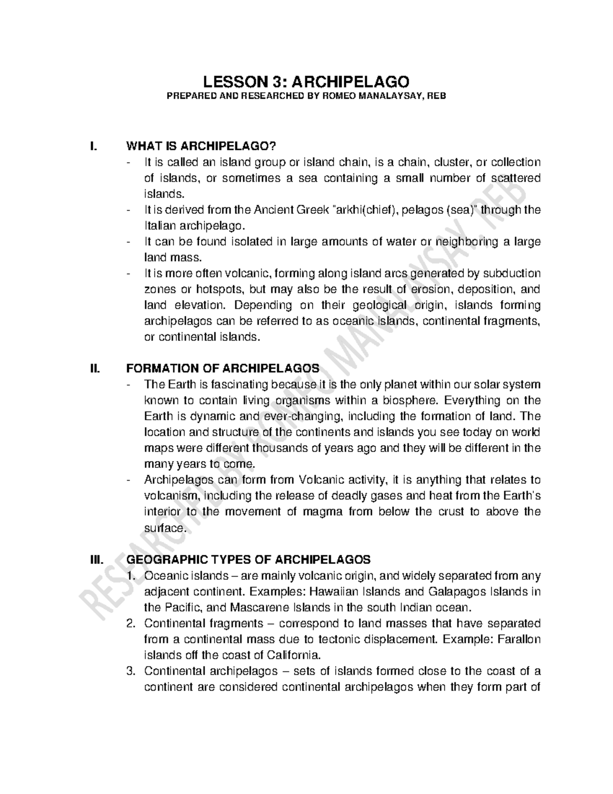 Lesson-3- Archipelago - LESSON 3: ARCHIPELAGO PREPARED AND RESEARCHED ...