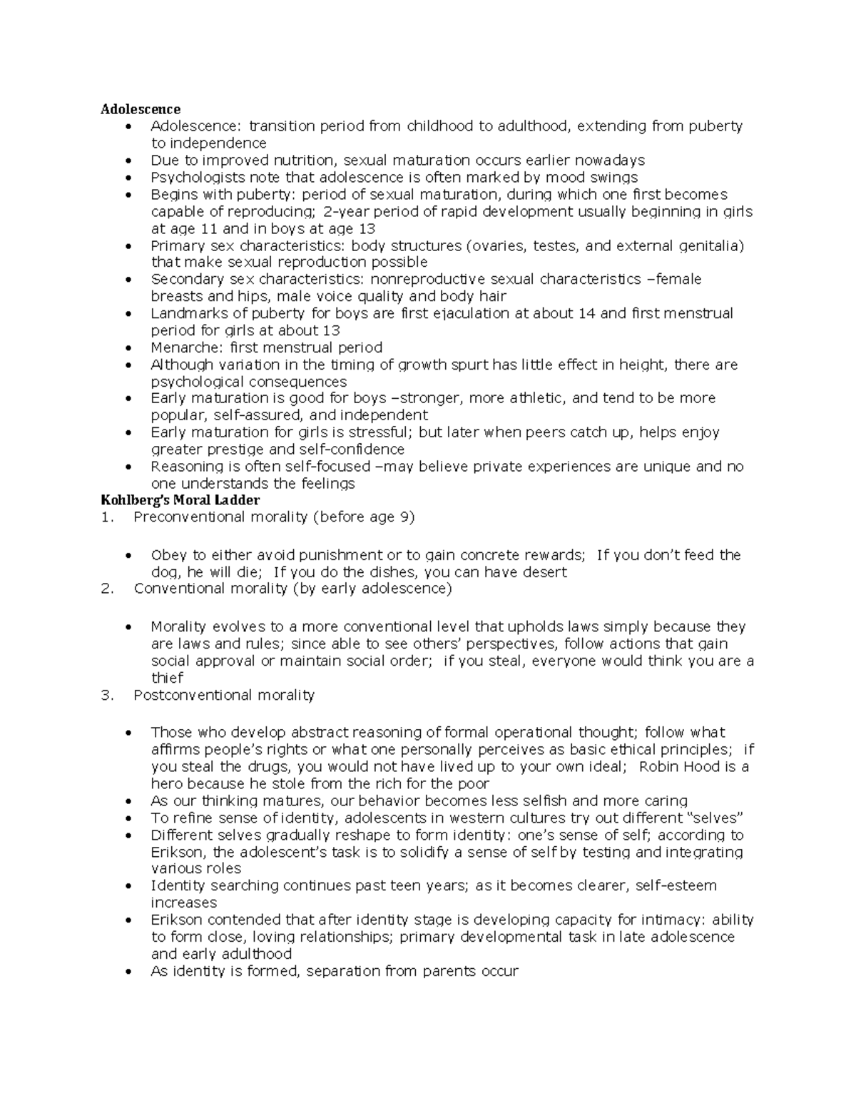 Psychology Chapter 4 - The Adolescence and Adulthood - Adolescence ...