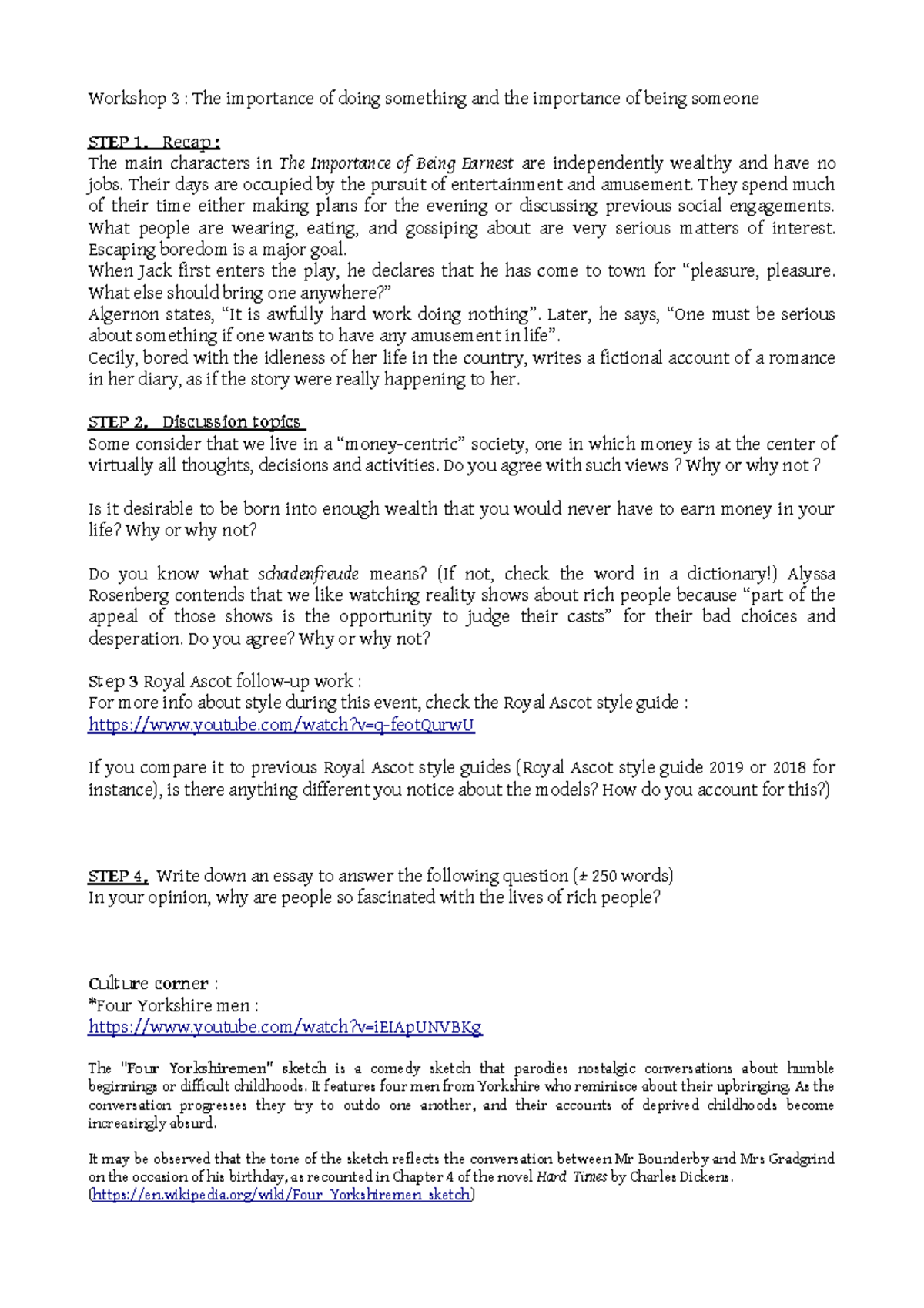 Homework workshop - the importance of doing something - Workshop 3 ...