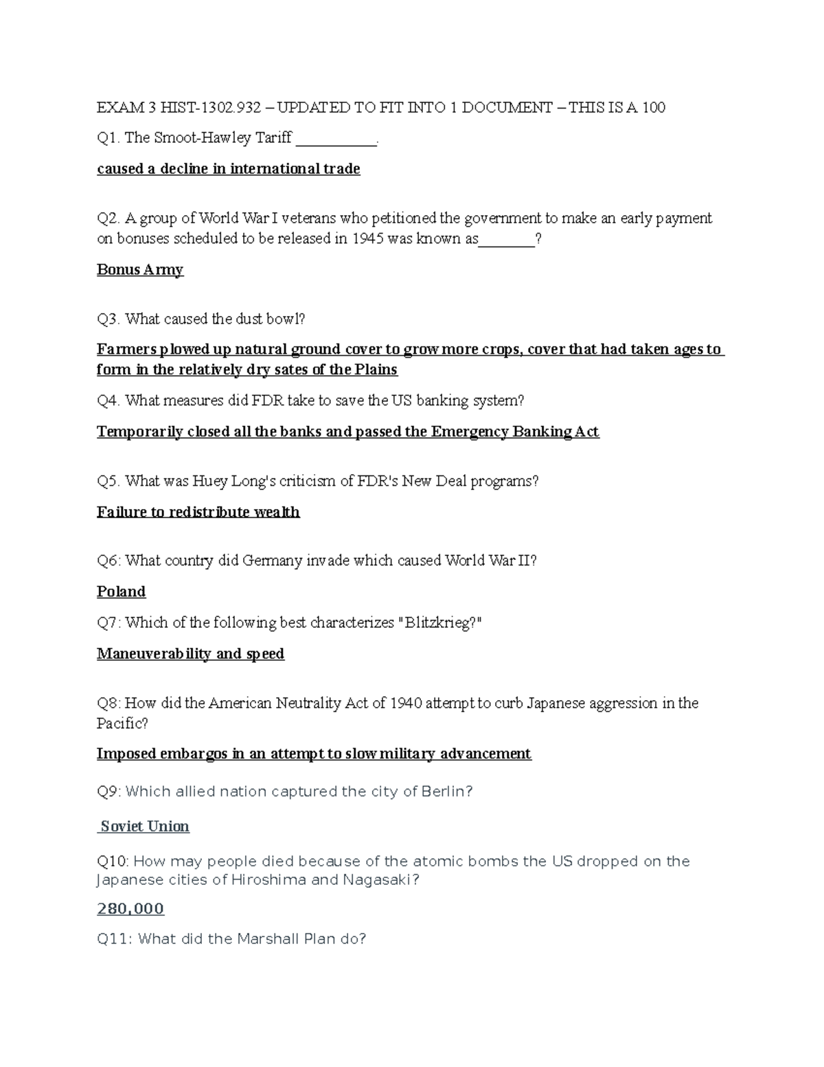 EXAM 3 HIST FULL - Part 1 and 2 into one document. I do not know how to delete the other uploads ...