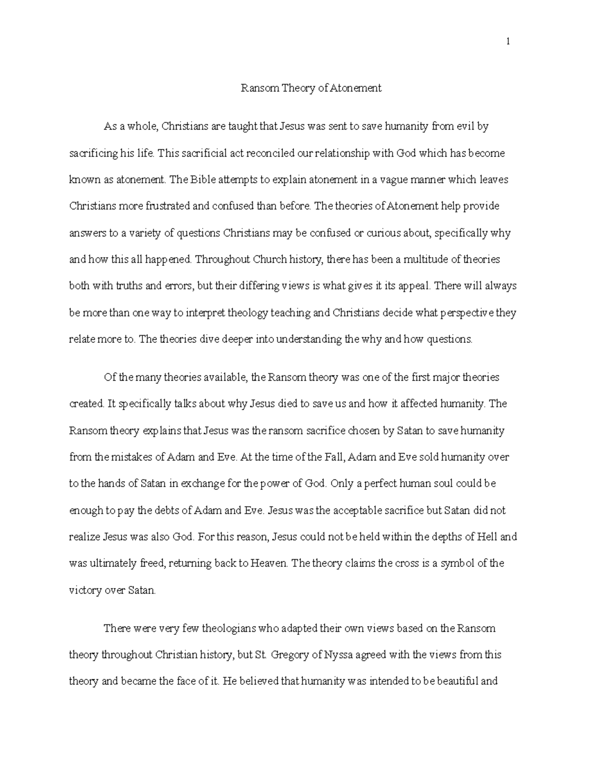 TRS 122 - atonement paper - Ransom Theory of Atonement As a whole ...