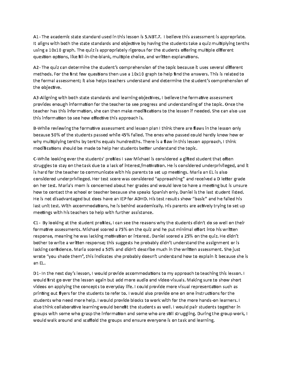 D091 task 3 - passed, d091 task 3 - A1- The academic state standard used in this lesson is 5.NBT ...