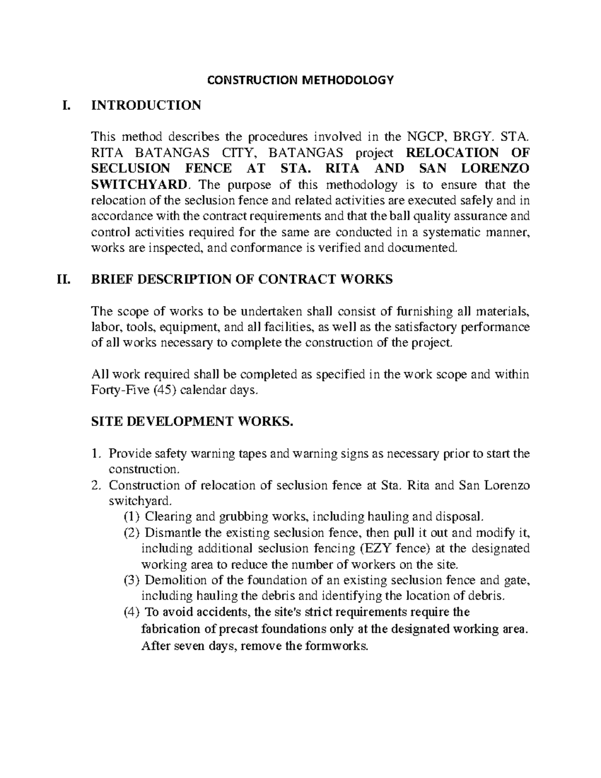 Construction Methodology - CONSTRUCTION METHODOLOGY I. INTRODUCTION ...