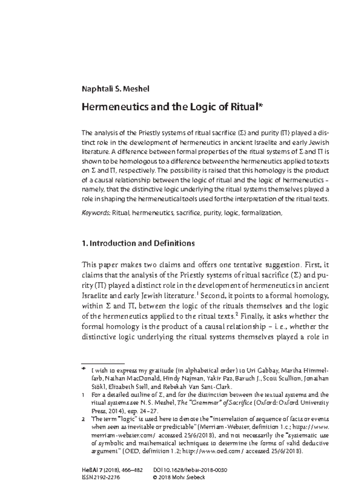 Meshel ritual and logic - Naphtali S. Meshel Hermeneutics and the Logic ...
