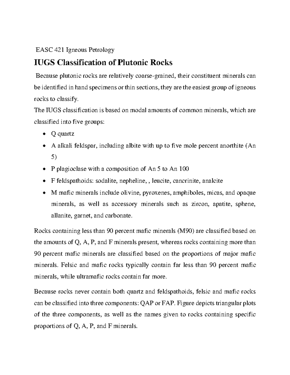 IUGS classification of plutonic rocks - EASC 421 Igneous Petrology IUGS ...