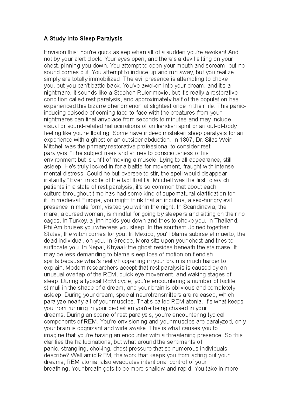 A Study into Sleep Paralysis - A Study into Sleep Paralysis Envision ...