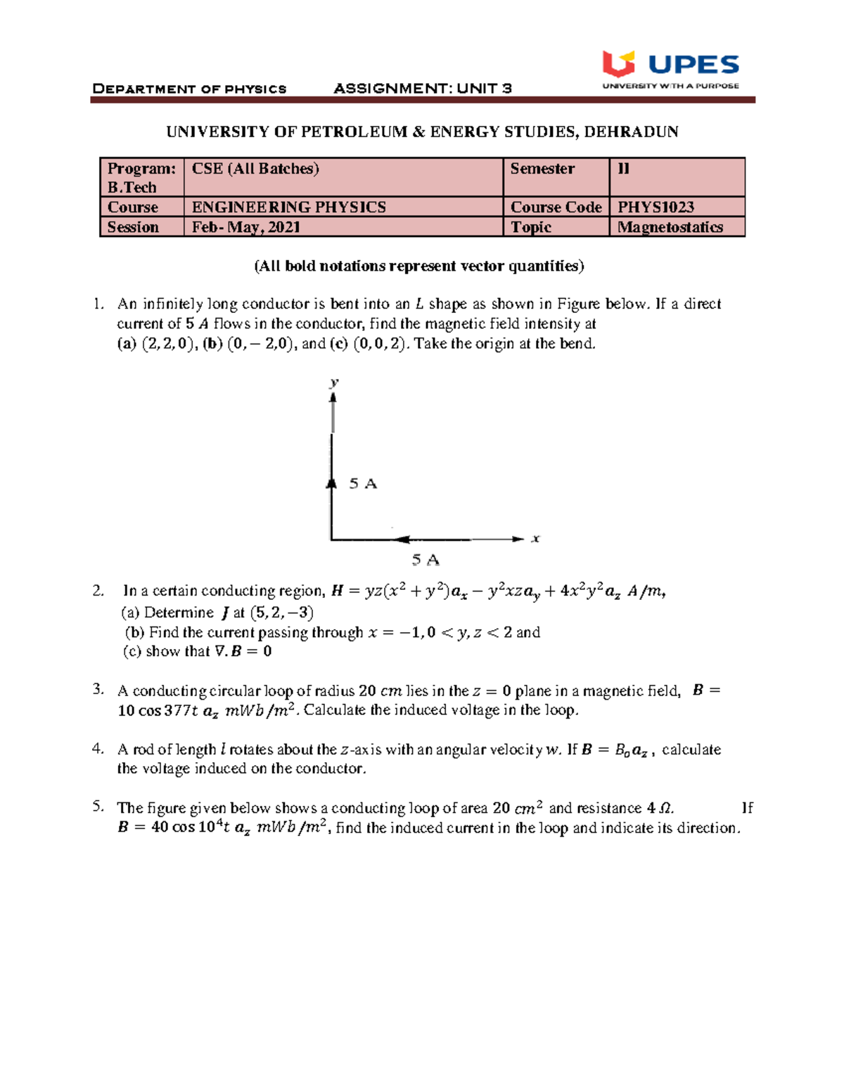 UNIT-2 Assignment 3 2020-21 Sem2 - Department of physics ASSIGNMENT ...