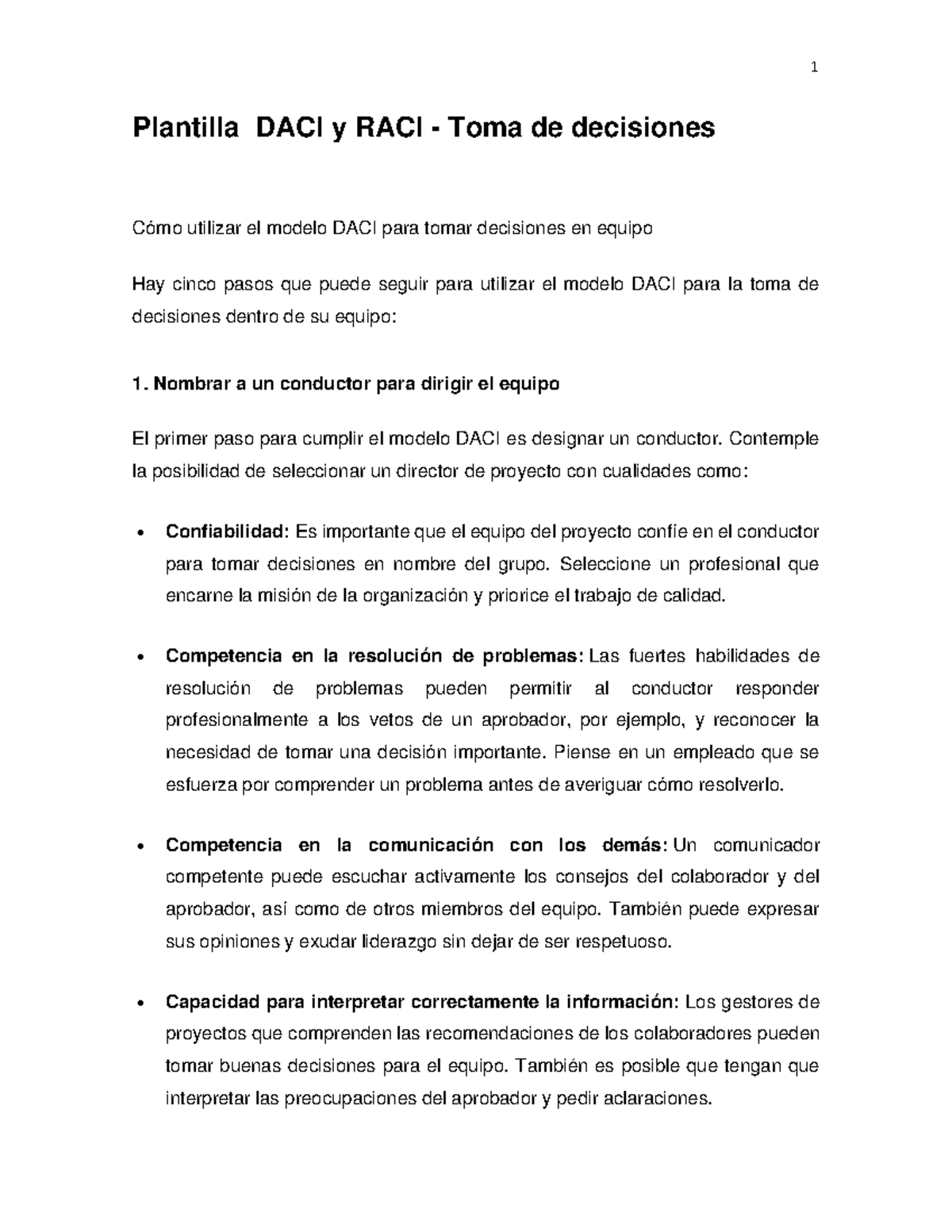 Plantilla DACI y RACI - Contemple la posibilidad de seleccionar un ...