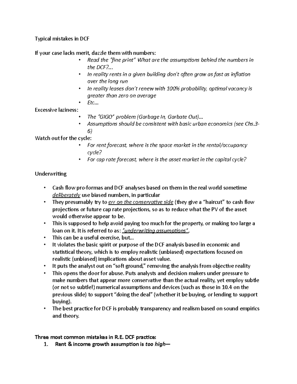 FIN 670 Typical mistakes in DCF - Typical mistakes in DCF If your case ...