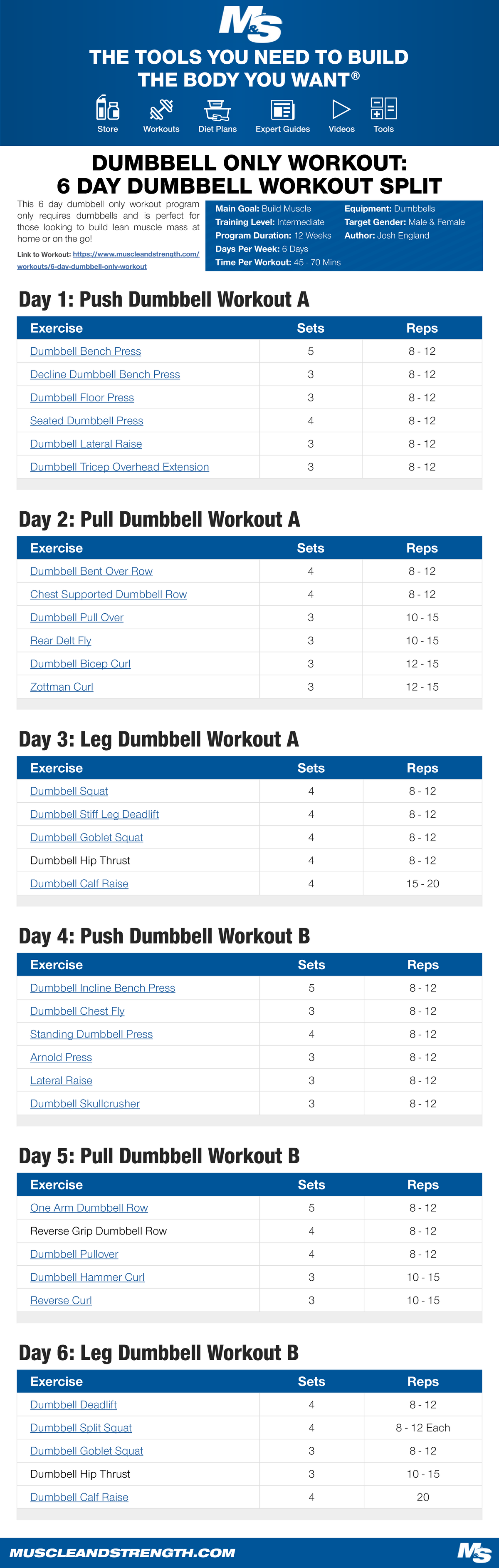 6d split - training program - Day 1: Push Dumbbell Workout A Exercise ...