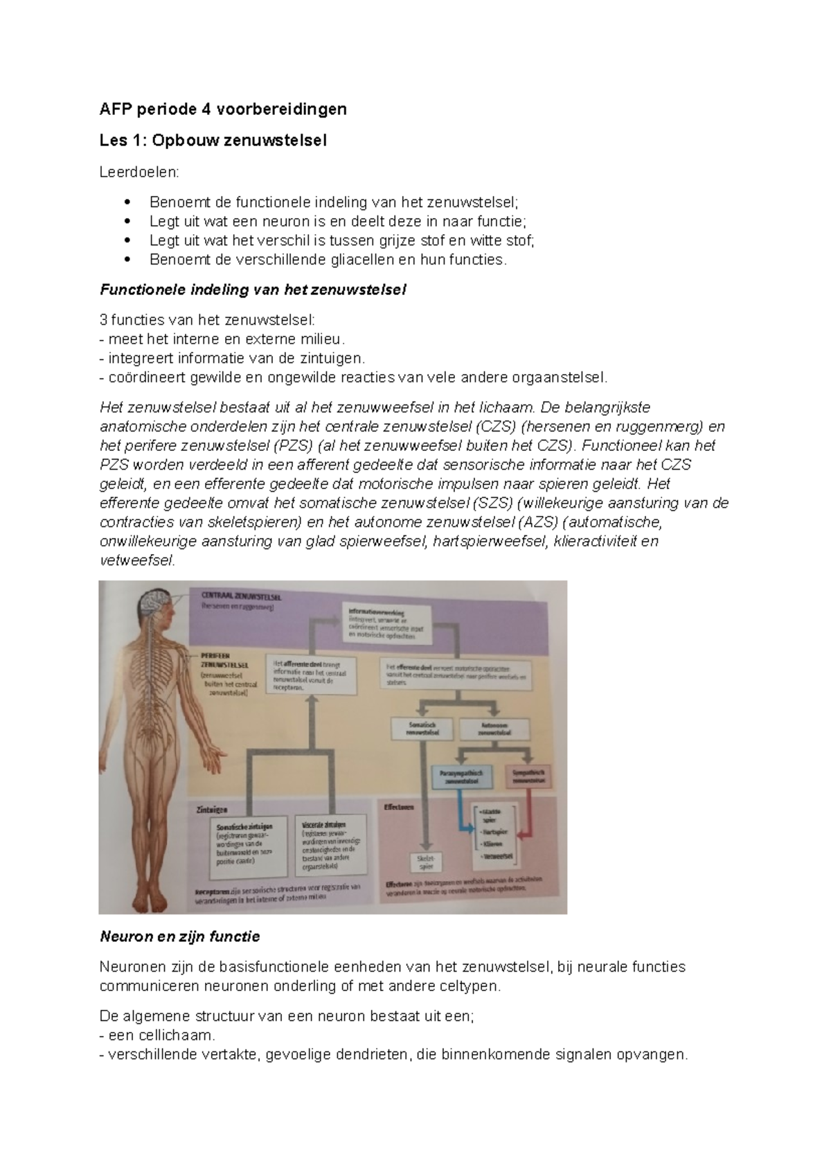 AFP periode 4 voorbereidingen - AFP periode 4 voorbereidingen Les 1: Opbouw zenuwstelsel ...