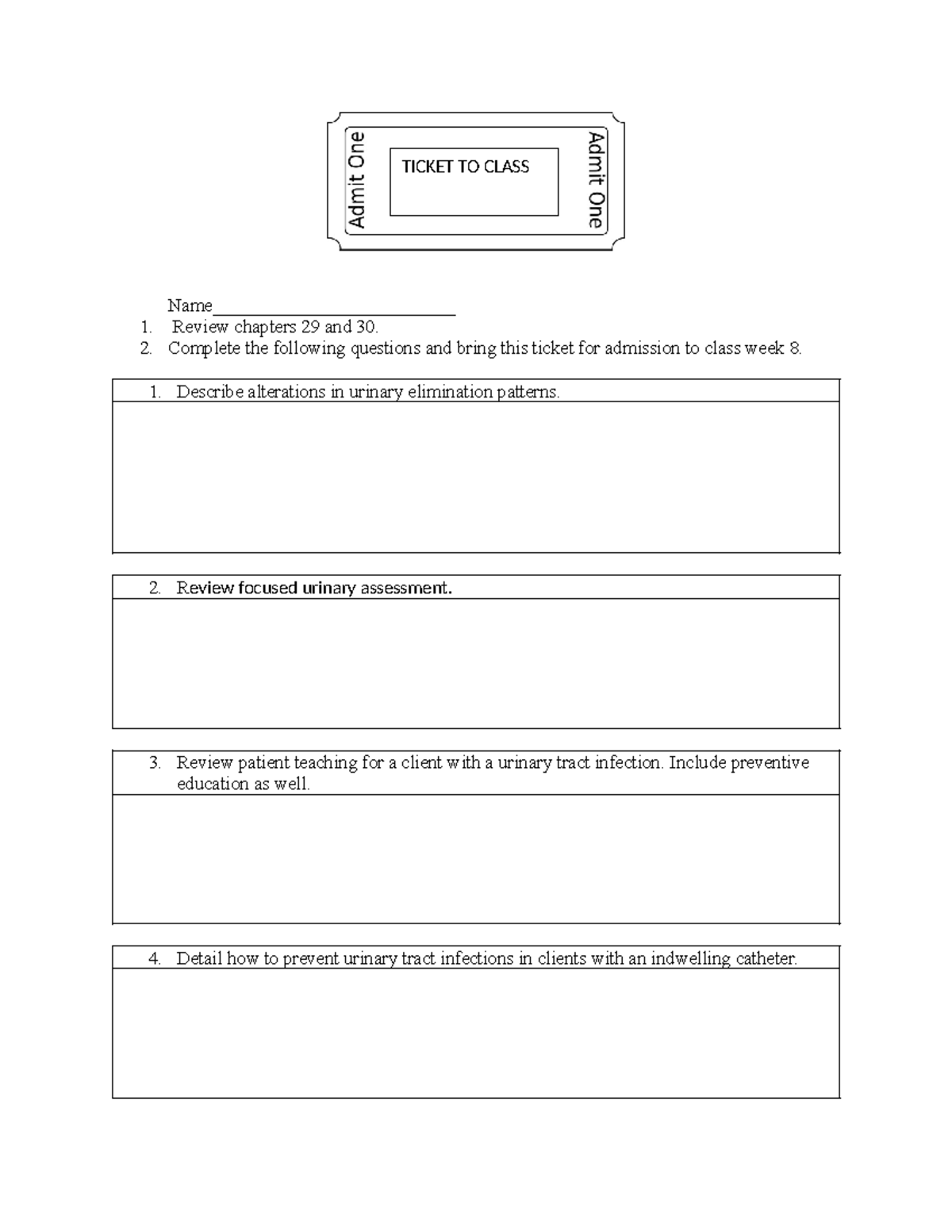 Ticket To Class Week 8 - pharm201 - Name ...