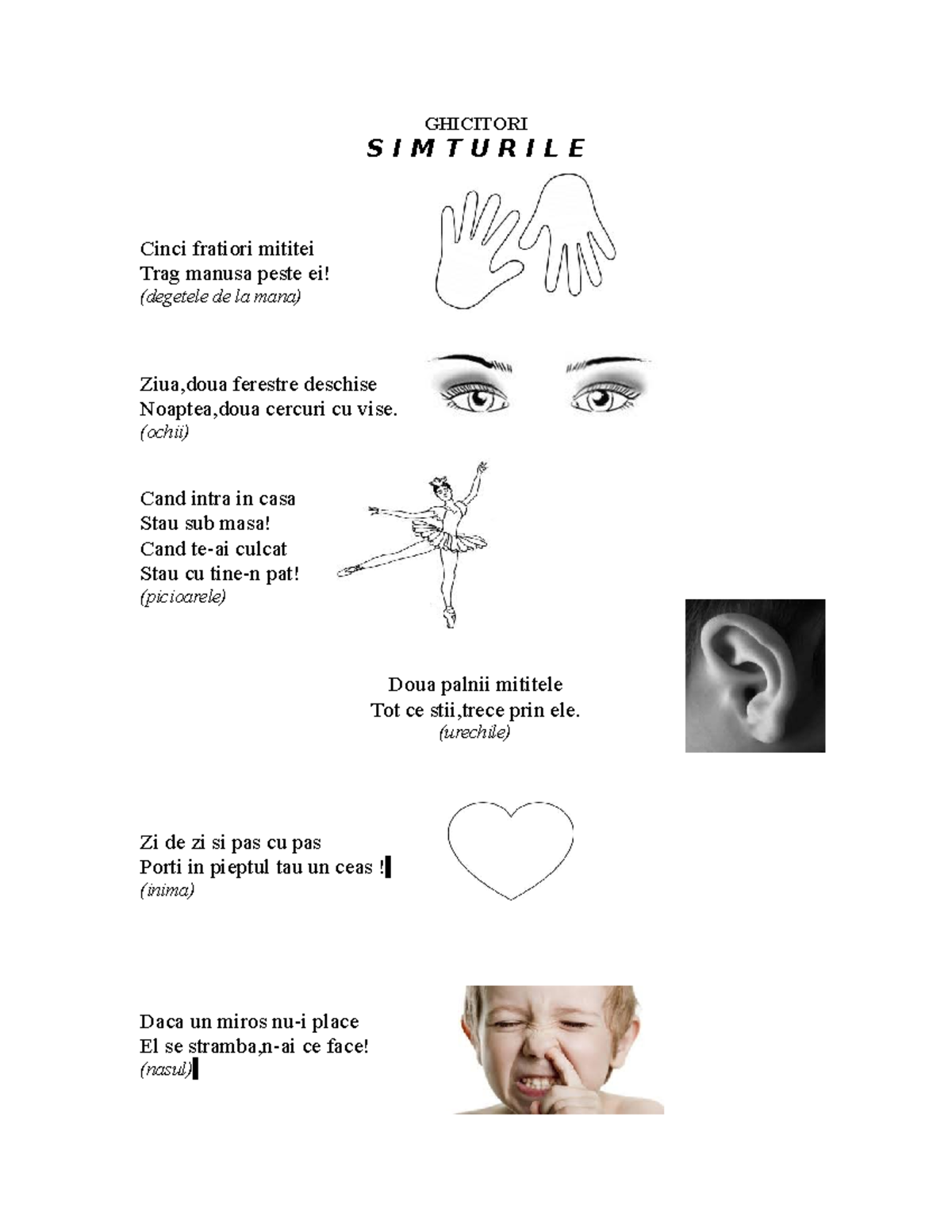 Ghicitori simturile - GHICITORI S I M T U R I L E Cinci fratiori ...