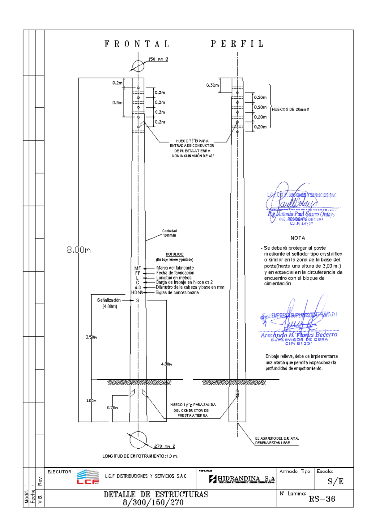 Detalle DE Postes PARA BT - Conicidad 15mm/m (En bajo relieve y pintado ...