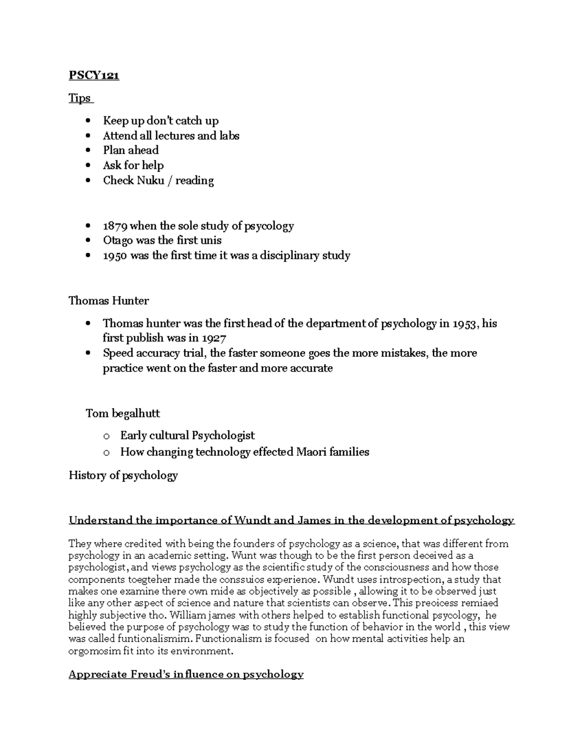 Psyc - PSYC121 week 1-4 - PSCY Tips Keep up don't catch up Attend all lectures and labs Plan ...