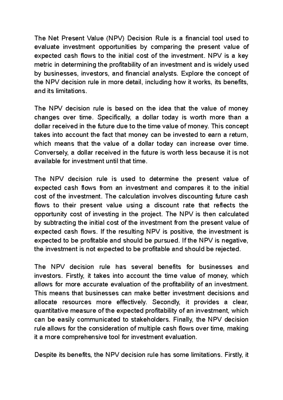 Lecture Notes Net Present Value corporate finance - The Net Present ...