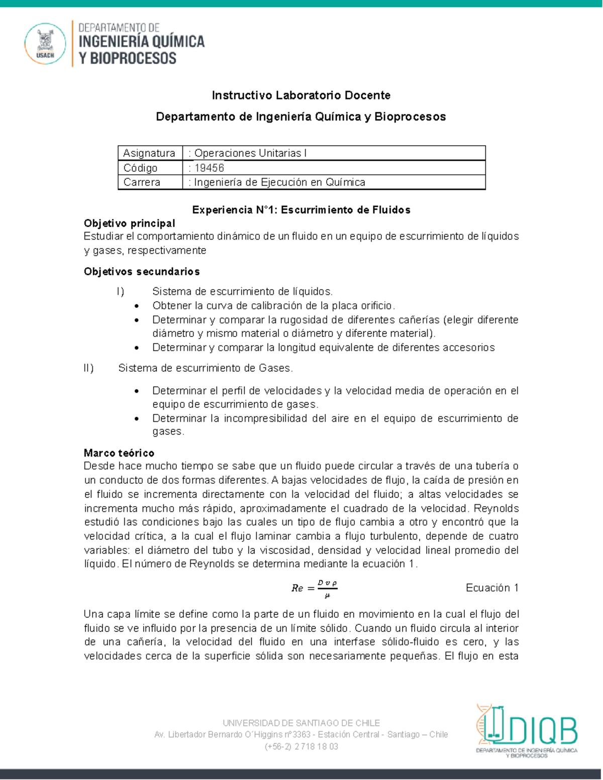 Operaciones unitarias I - UNIVERSIDAD DE SANTIAGO DE CHILE Av ...