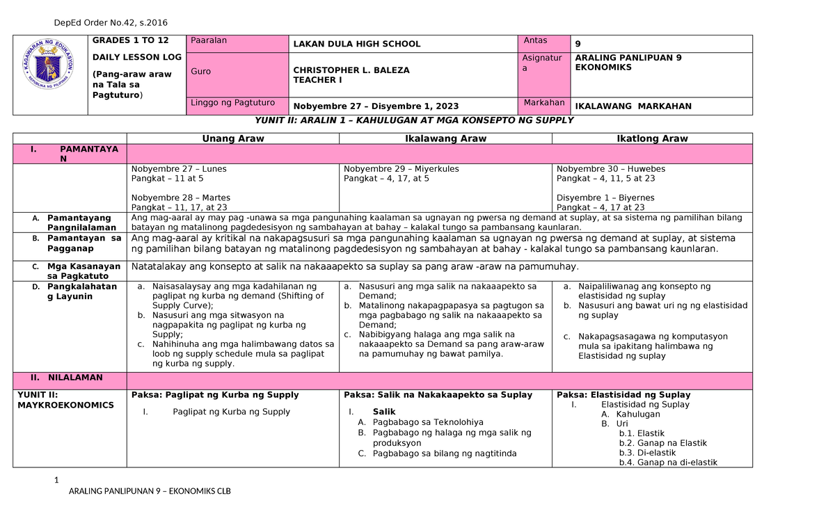 Q2 - DLL - WEEK 14 - DepEd Order No, s. GRADES 1 TO 12 DAILY LESSON LOG ...