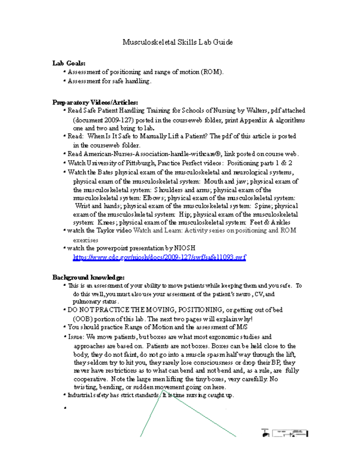 Musculoskeletal Skills Lab Guide - Assessment for safe handling ...