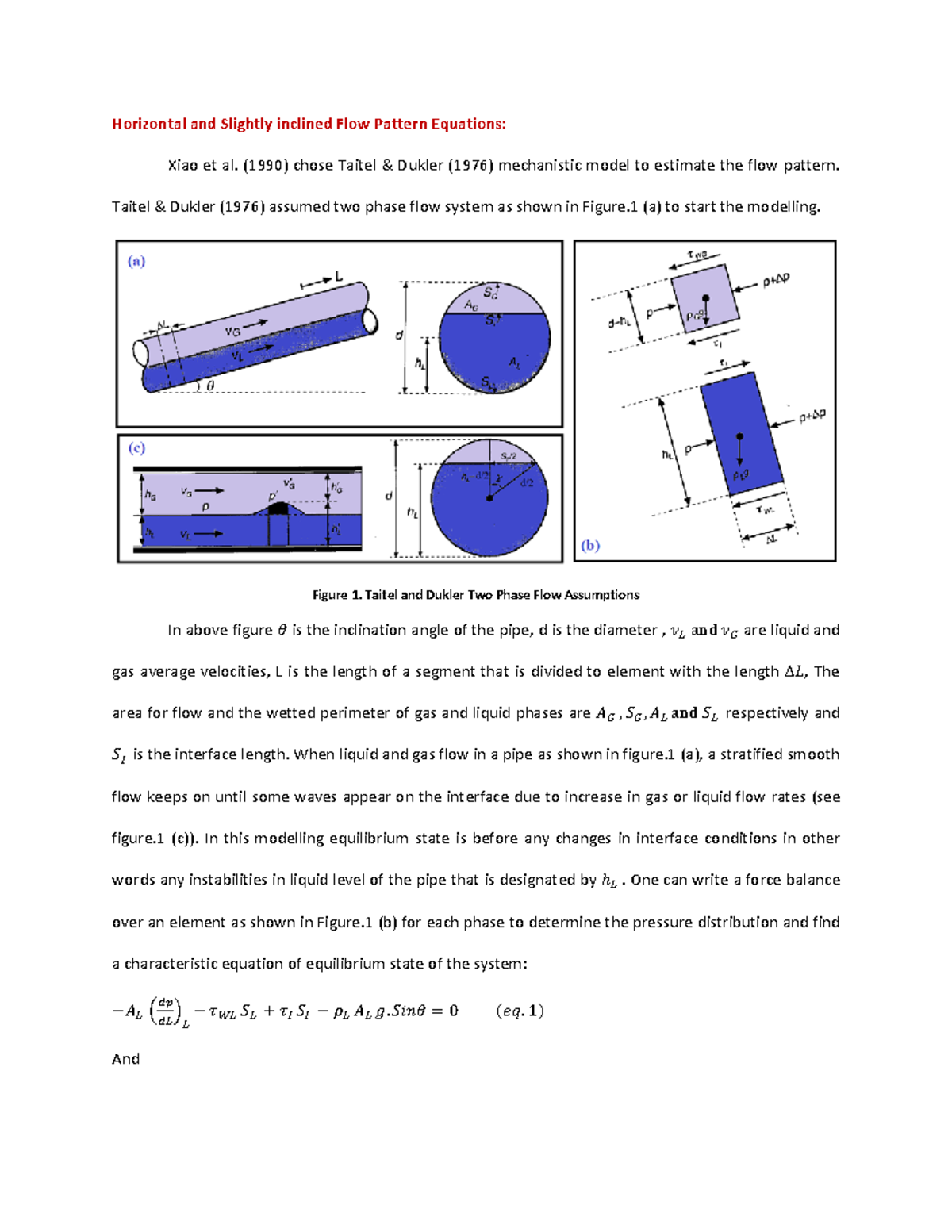 Taitel and Dukler derivation - Horizontal and Slightly inclined Flow ...