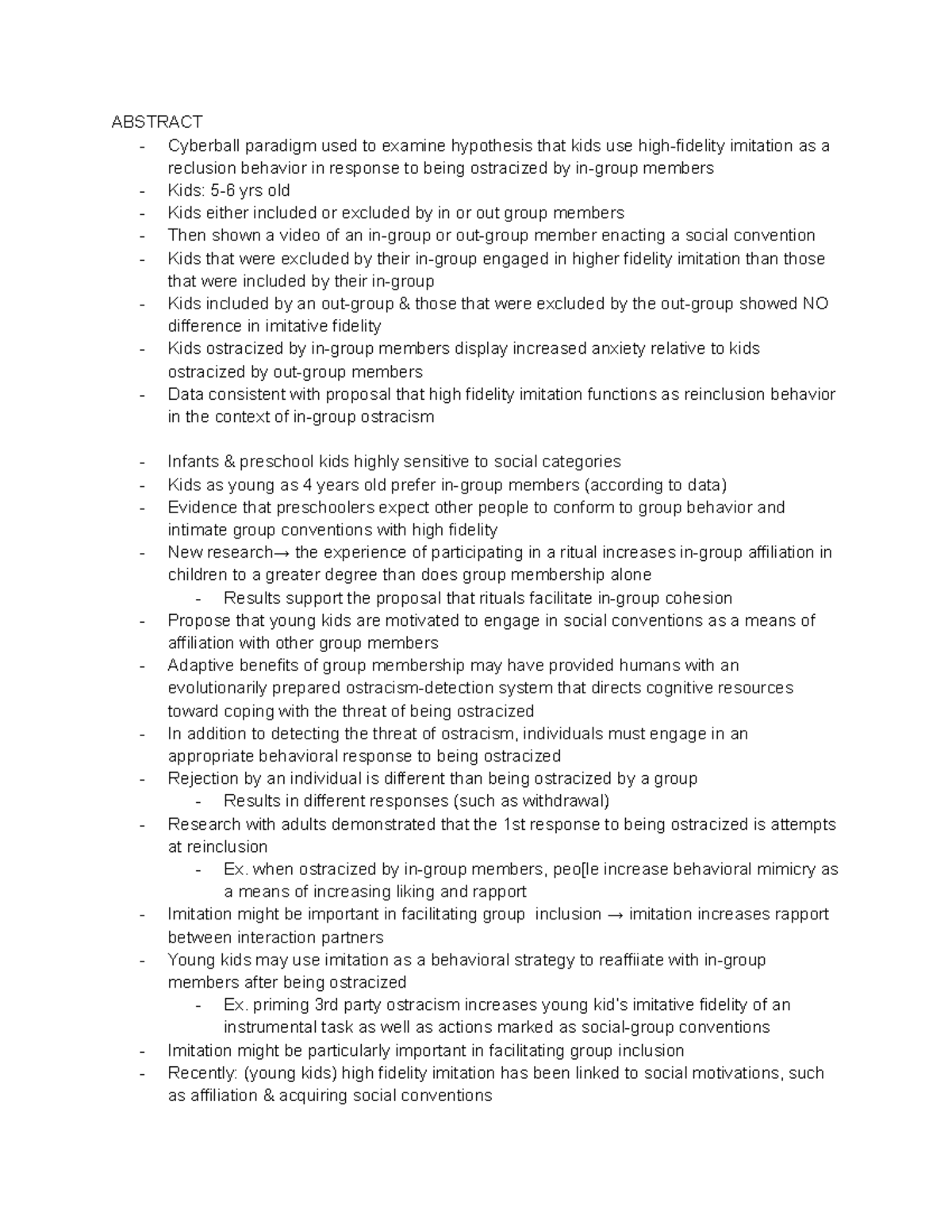 105 Graded Article Sumary Notes - ABSTRACT Cyberball paradigm used to ...