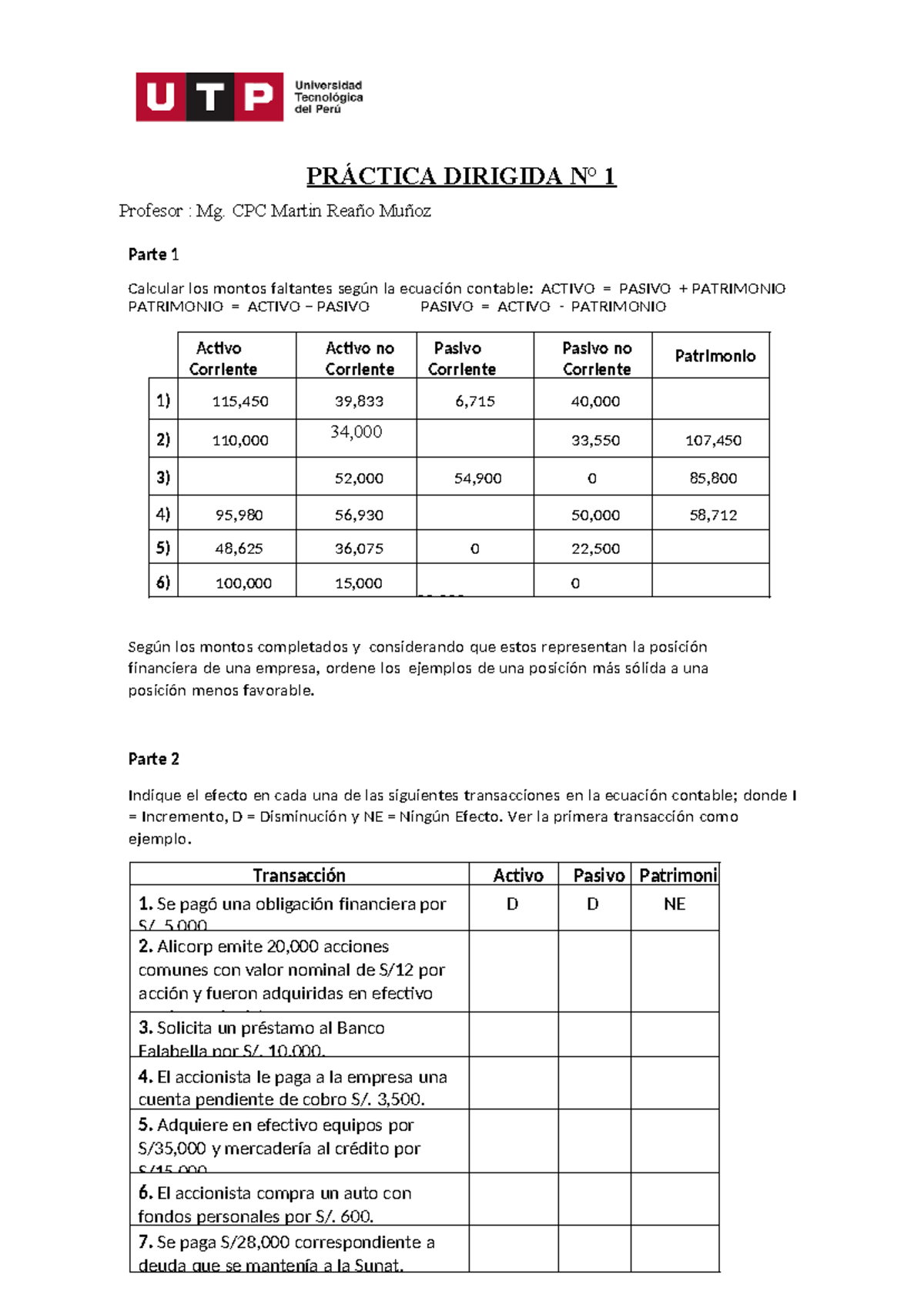 Práctica Dirigida N°1 - Es una practica que tomo el profe Arreano - PRÁCTICA DIRIGIDA N° 1 ...