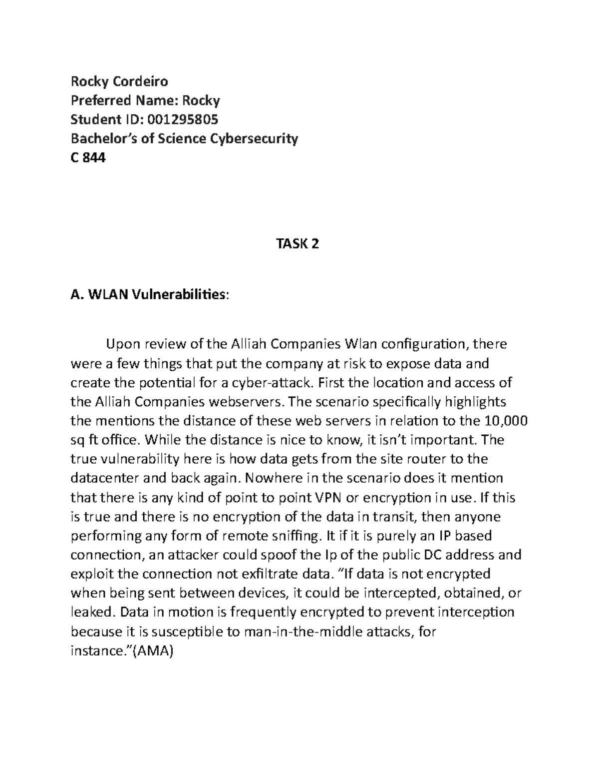 C844 Task 2 - Second task of the course - Rocky Cordeiro Preferred Name ...