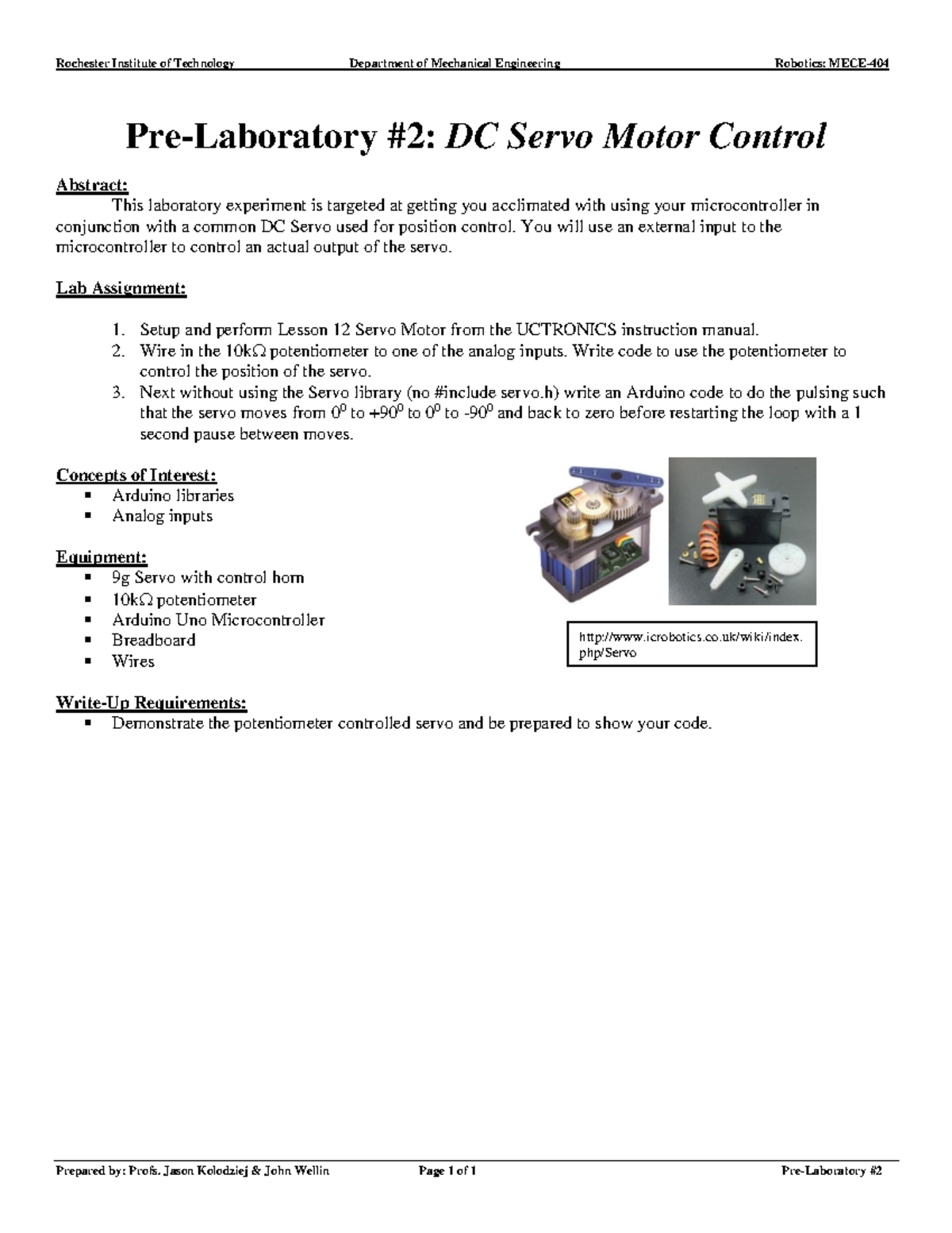 Pre Lab 2 DC Servo Motor Control Arduino rev2 - Rochester Institute of ...